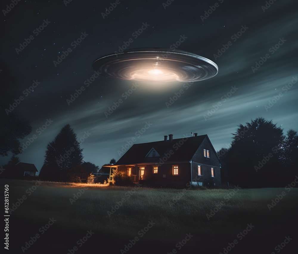 up close In the manner of science fiction photographs, a UFO is seen ...