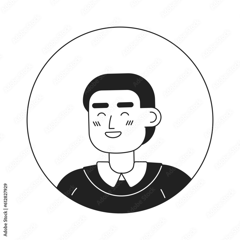Short haired young adult office intern monochrome flat linear character ...
