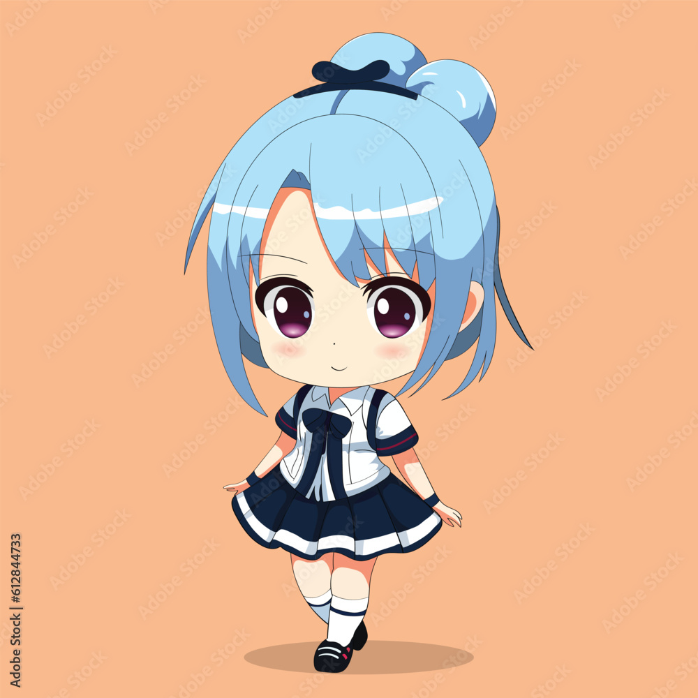 Cute chibi girl student uniform Smiling and back to school. cartoon ...