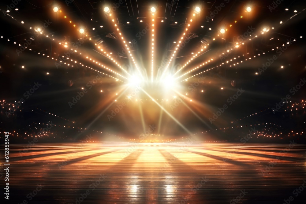 A colorful stage background with spotlights and lighting effects ...