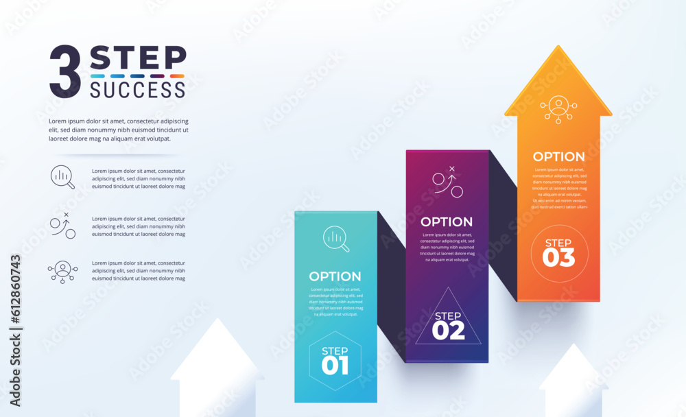 Growth arrow infographic template. Three step of business growth. Stock ...