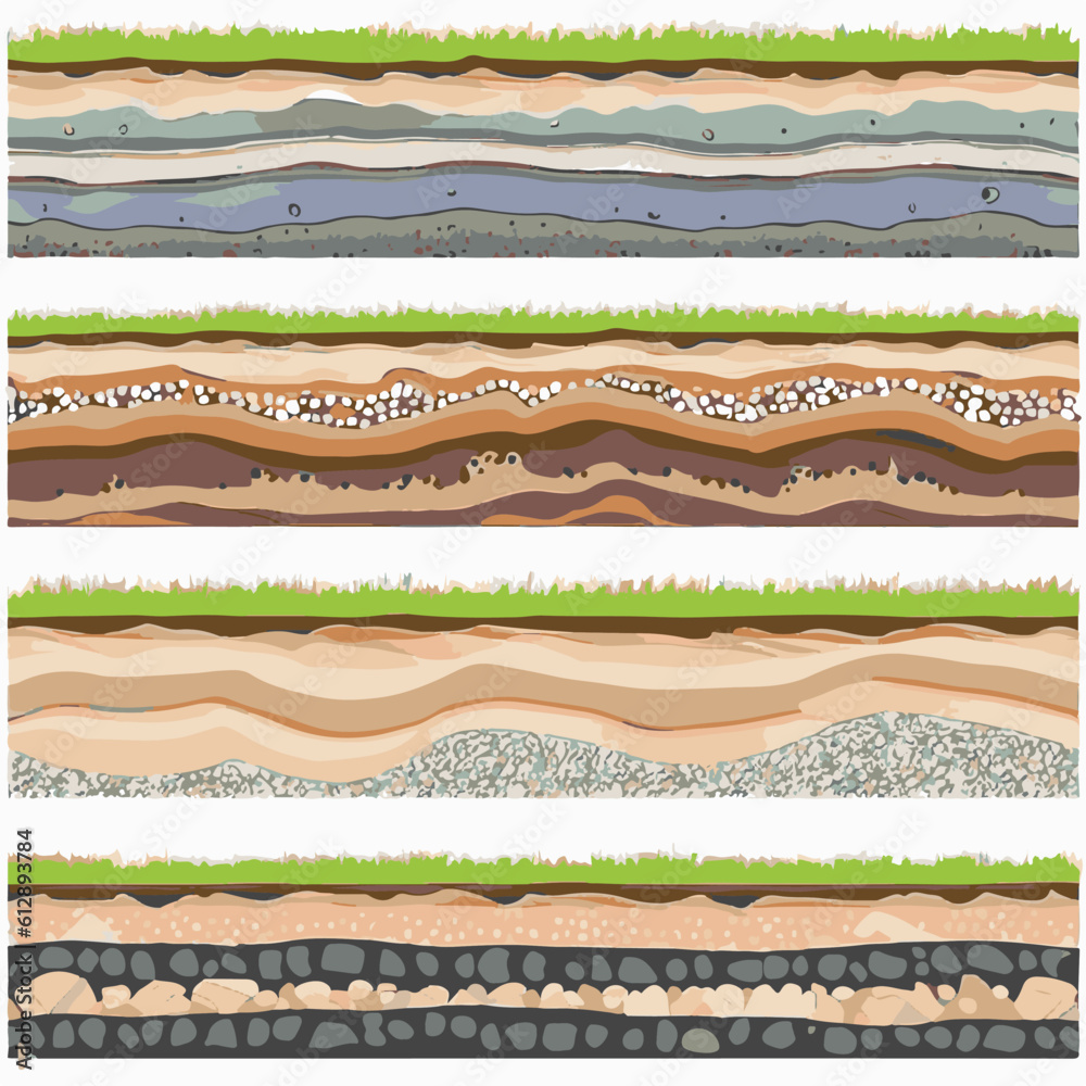 Seamless ground cross sections,layers under earth underground textures ...
