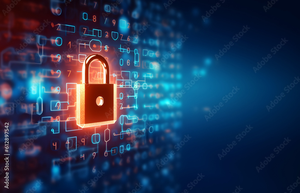 Lock on circuit pattern. Concept of data security and cybersecurity. AI generated Stock ...