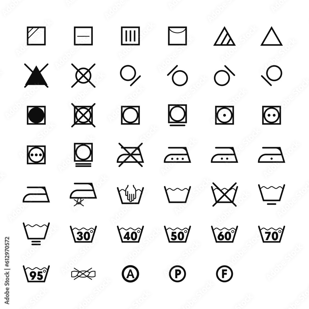Laundry symbols icon set . washing symbols isolated on white background ...