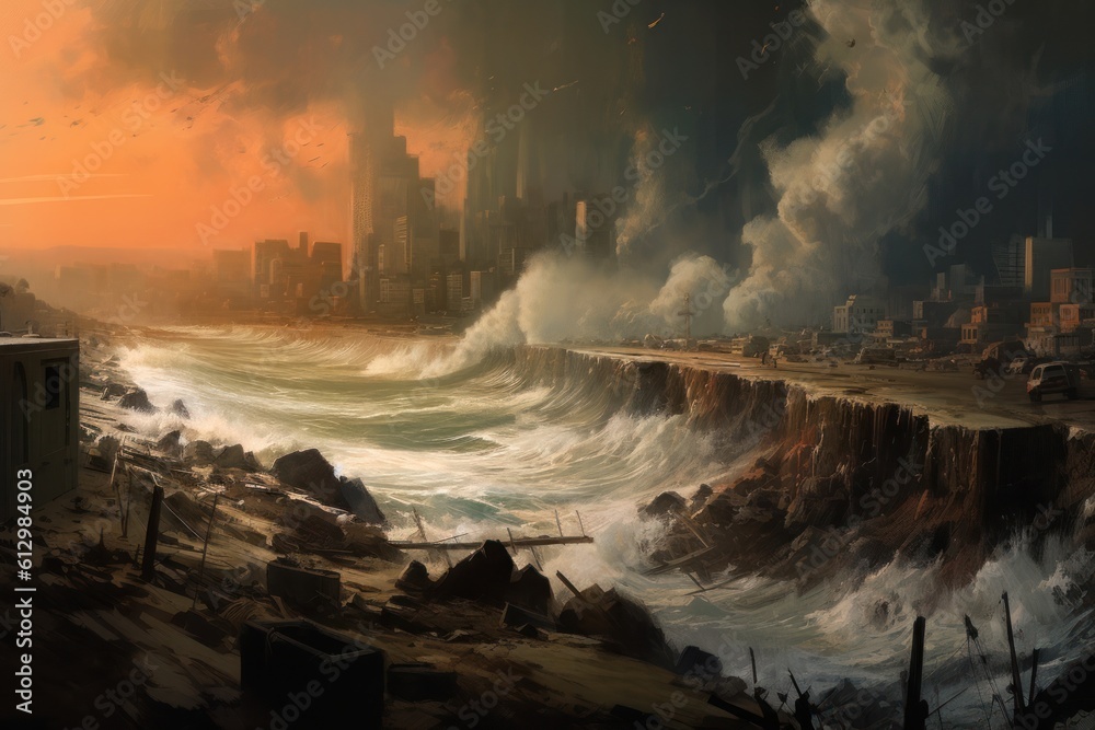 image of destruction caused by earthquakes or volcanic eruption ...