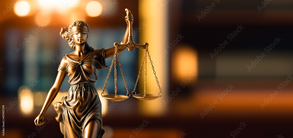 Lady of Justice Statue Blindfolded Guardian. In a Lawyers Office ...