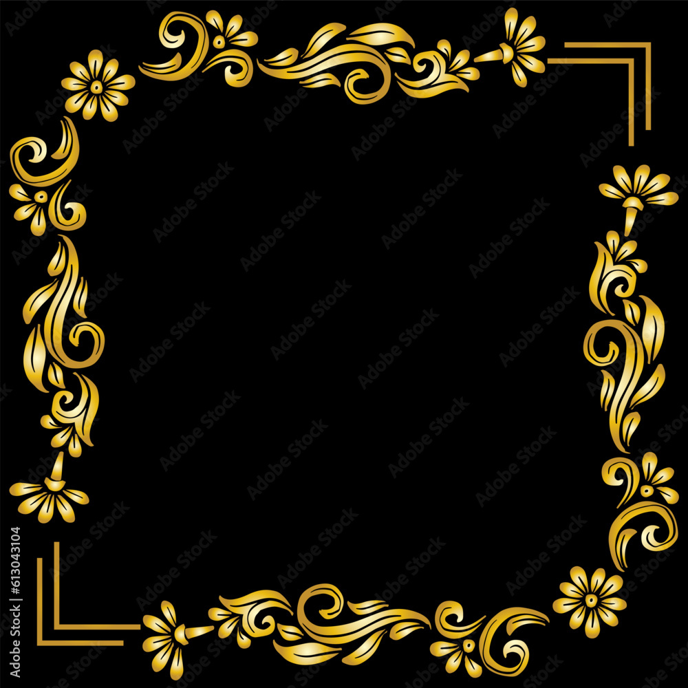 Hand drawing gold floral frame background Stock Vector | Adobe Stock