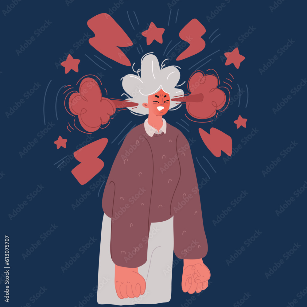 Cartoon vector illustration of Young angry woman with steam blowing ...