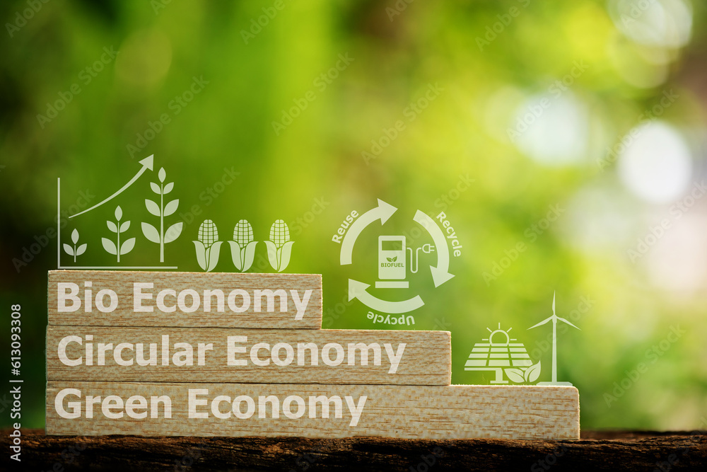 Bio economic,circular economy and green economy text and icons on ...