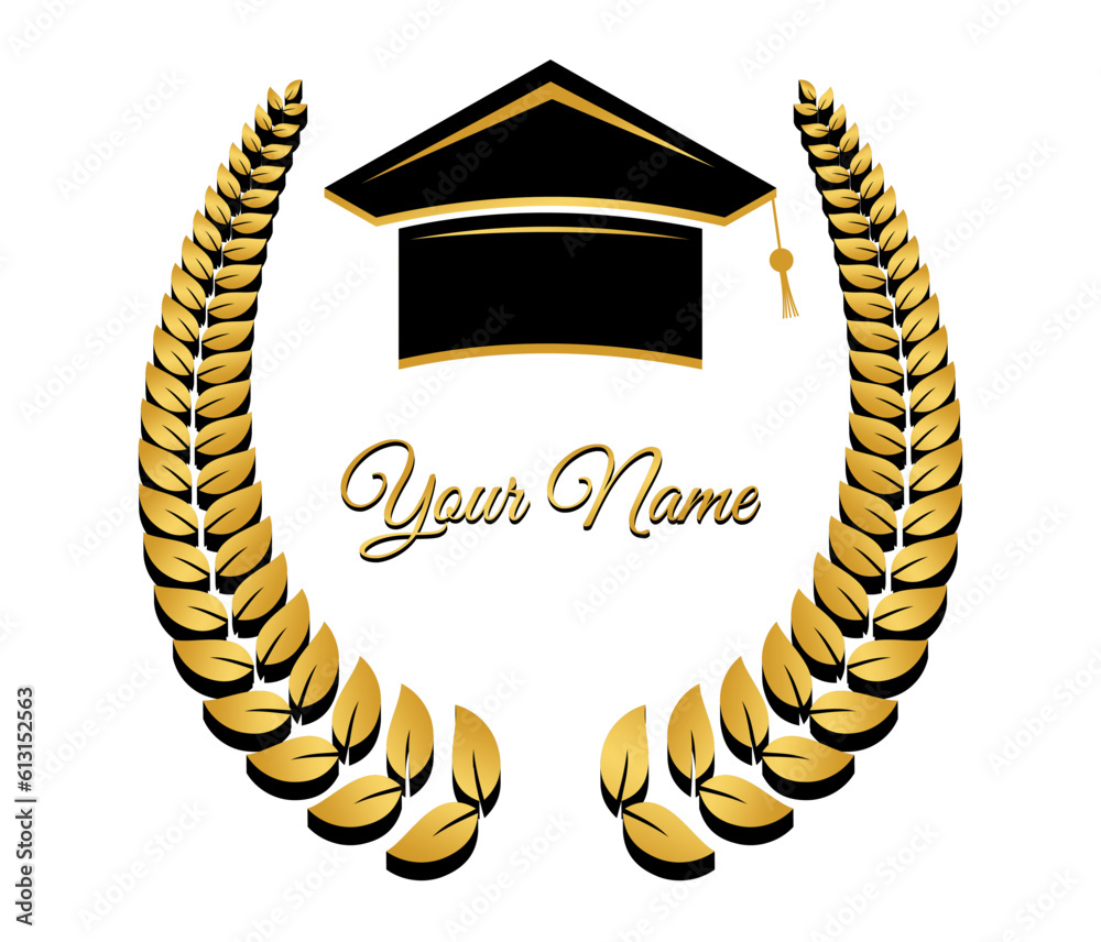 happy graduation design with circular leaf model and graduation cap in ...