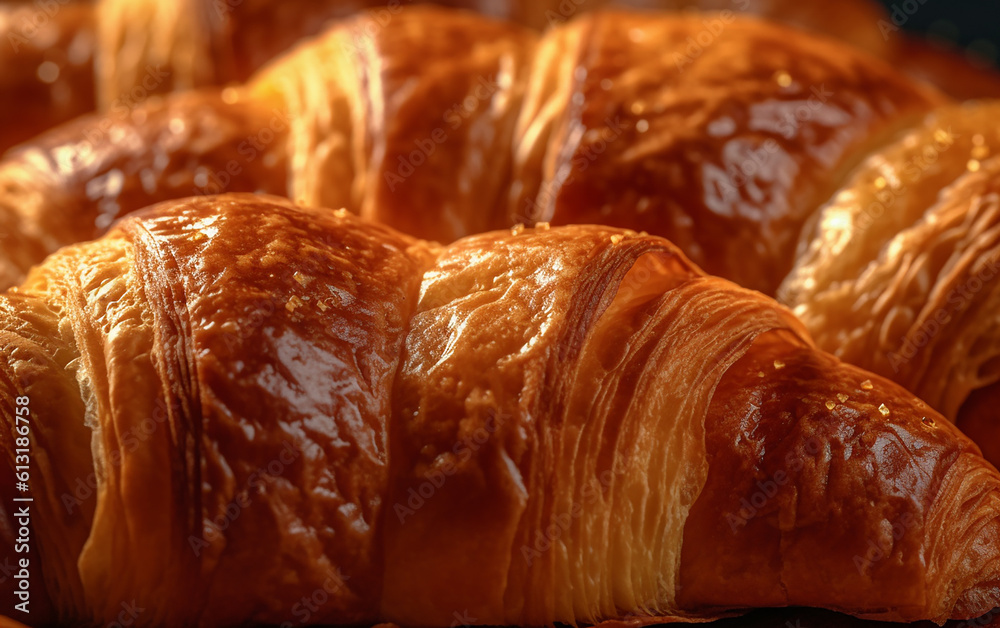 Freshly baked croissants in a bakery, fresh croissant photography, a ...
