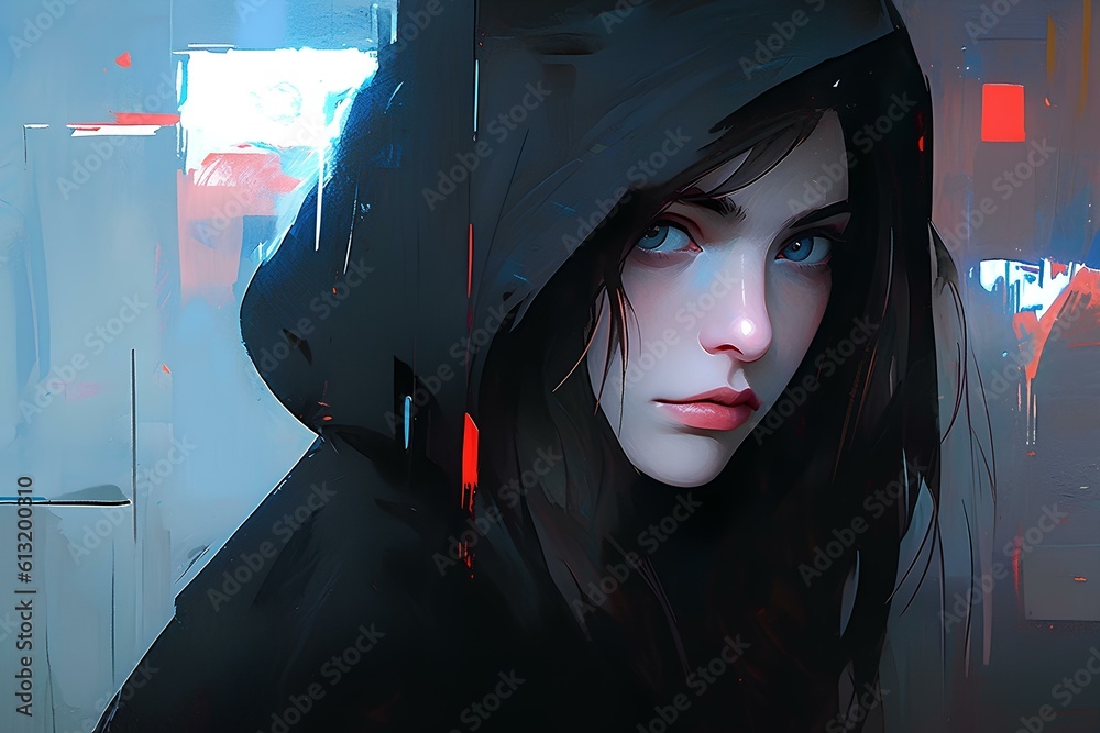 cybergoth style cool cyberpunk girl wearing a loose long jacket ...