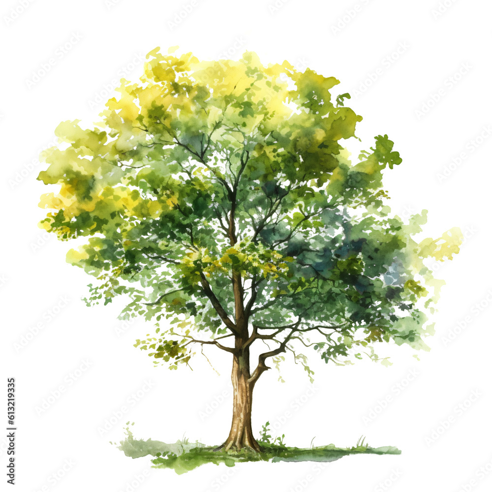 image of a green broadleaf tree in watercolor design isolated on ...