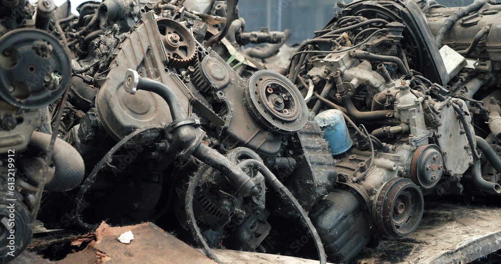 Car parts in old warehouses. Used vehicle part for recycling scrap ...