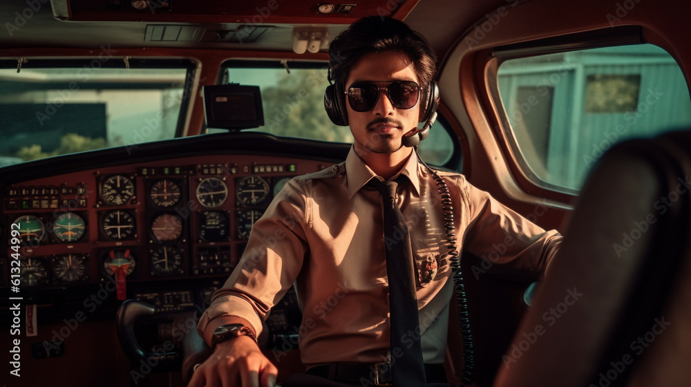 Young Adult Indian Male Pilot in the Cockpit of His Airplane ...