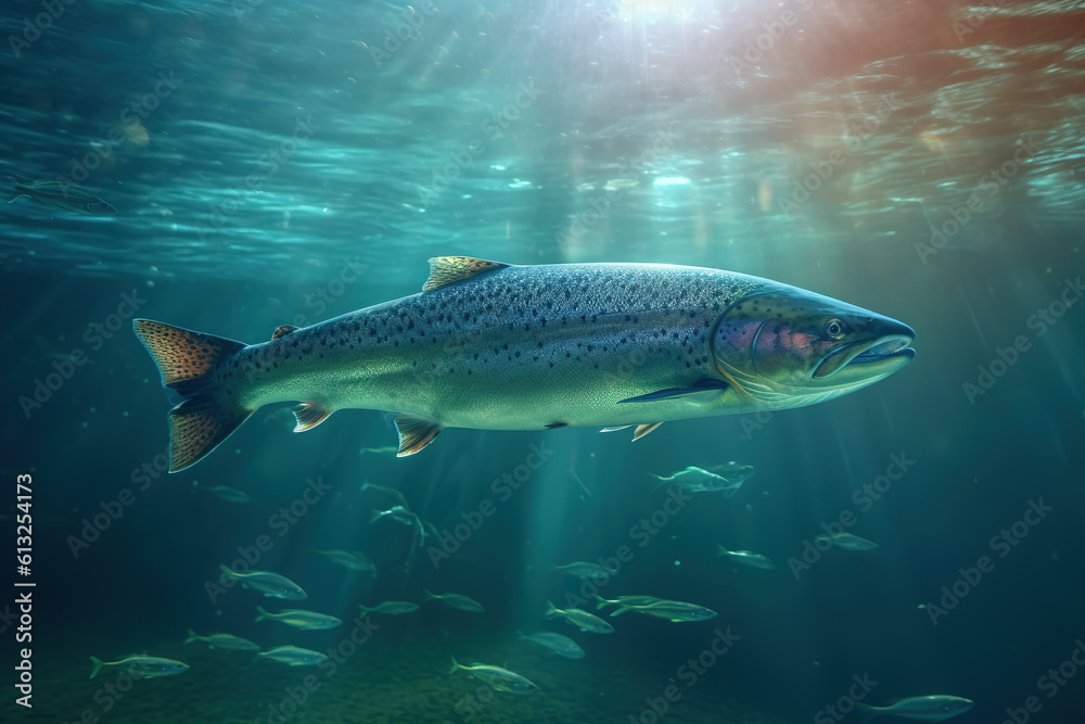 Atlantic Salmon Swimming In The Ocean Stock Illustration | Adobe Stock