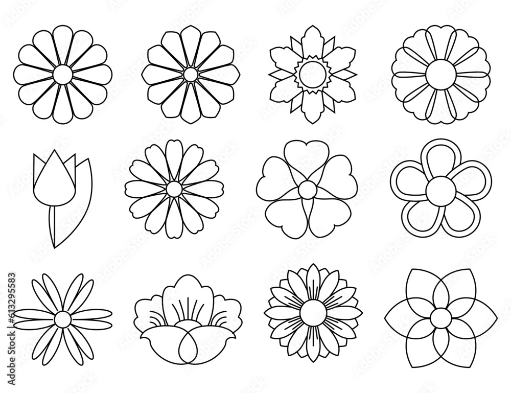 Floral icons set. Vector pictogram isolated on white background. Trendy ...