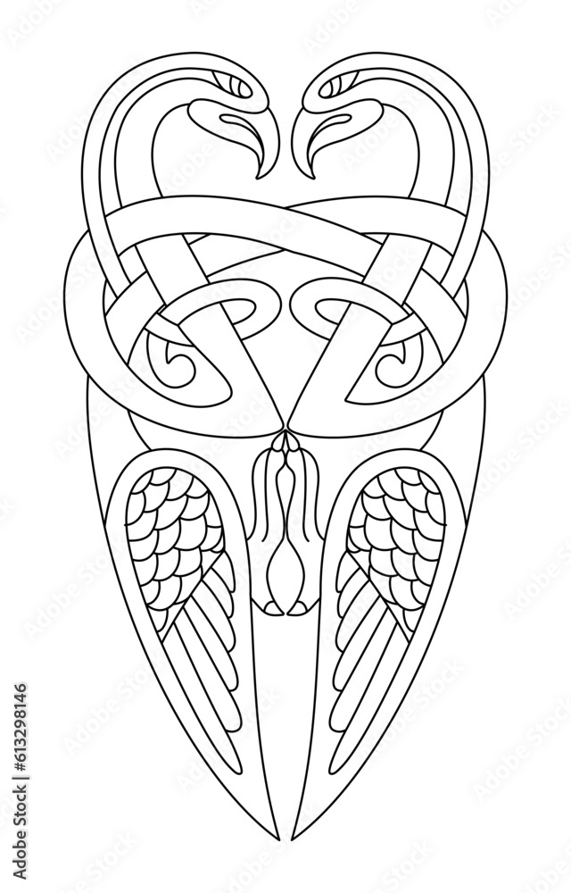 Mystical Medieval Birds Vector Line Art. Animal Symbol Illustration ...
