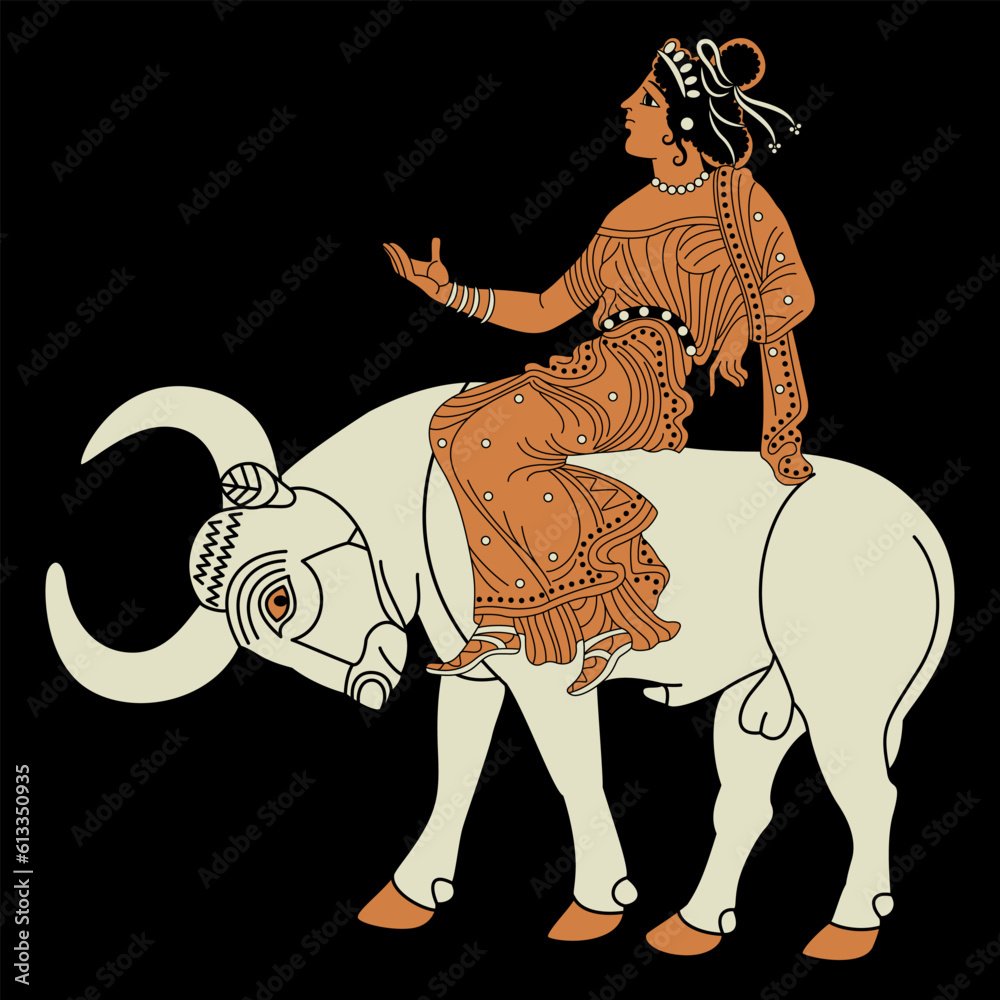 The Rape of Europa. Ancient Greek mythology. God Zeus as bull carrying ...