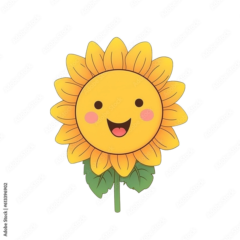 Cute cartoon sunflower isolated on transparent background, generative ...
