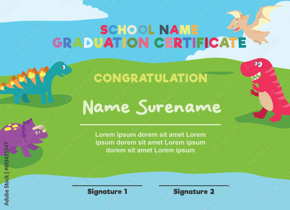 Cute diploma certificate template for preschool, kindergarten or ...