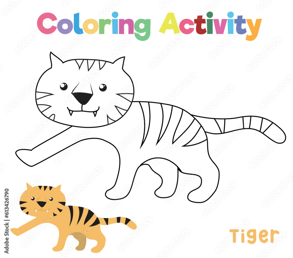 Colouring the cartoon character a tiger. Coloring activity for ...