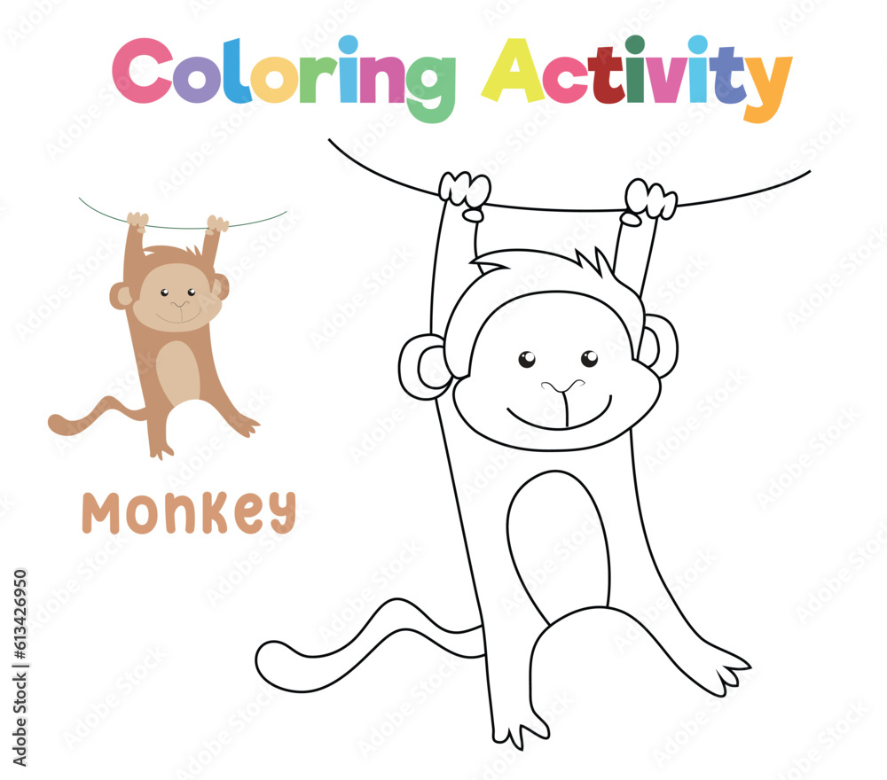 Vector de Stock Coloring the monkey hanging on the rope. Coloring ...