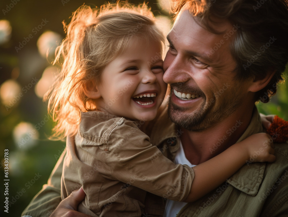 The photograph captures a heartwarming moment of a happy father ...