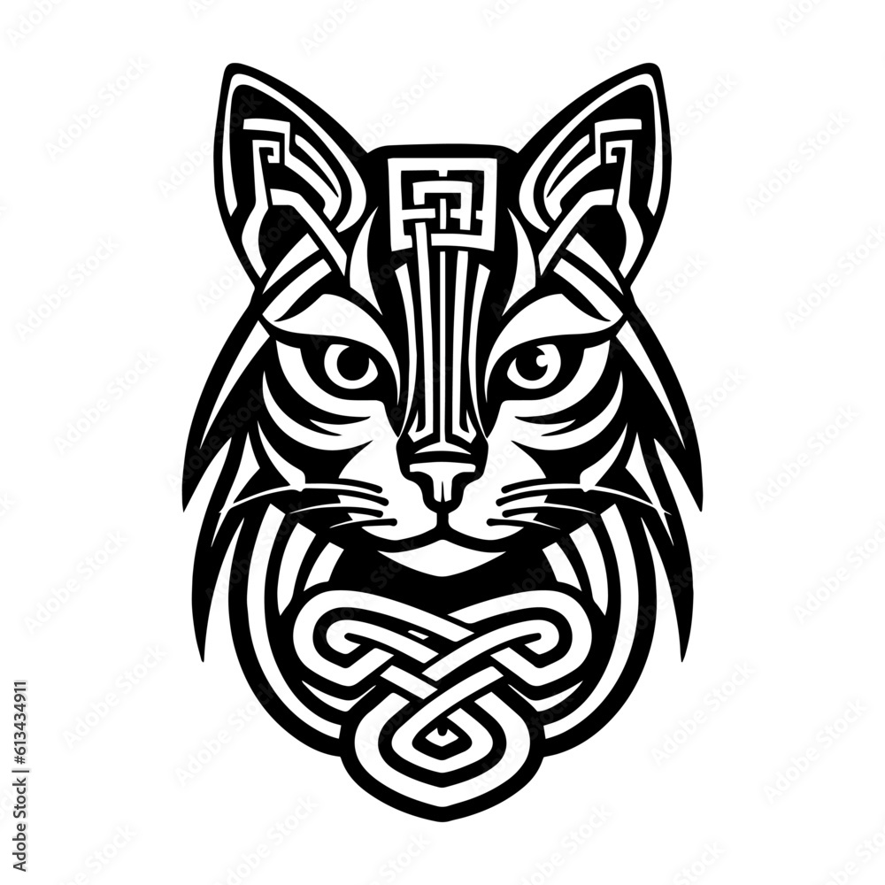 Ancient Celtic mythological symbol of cat, isolated on white background ...