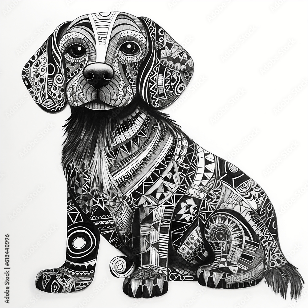 Stock-Illustration „Zentangle Dog. Generative AI. A digital ...