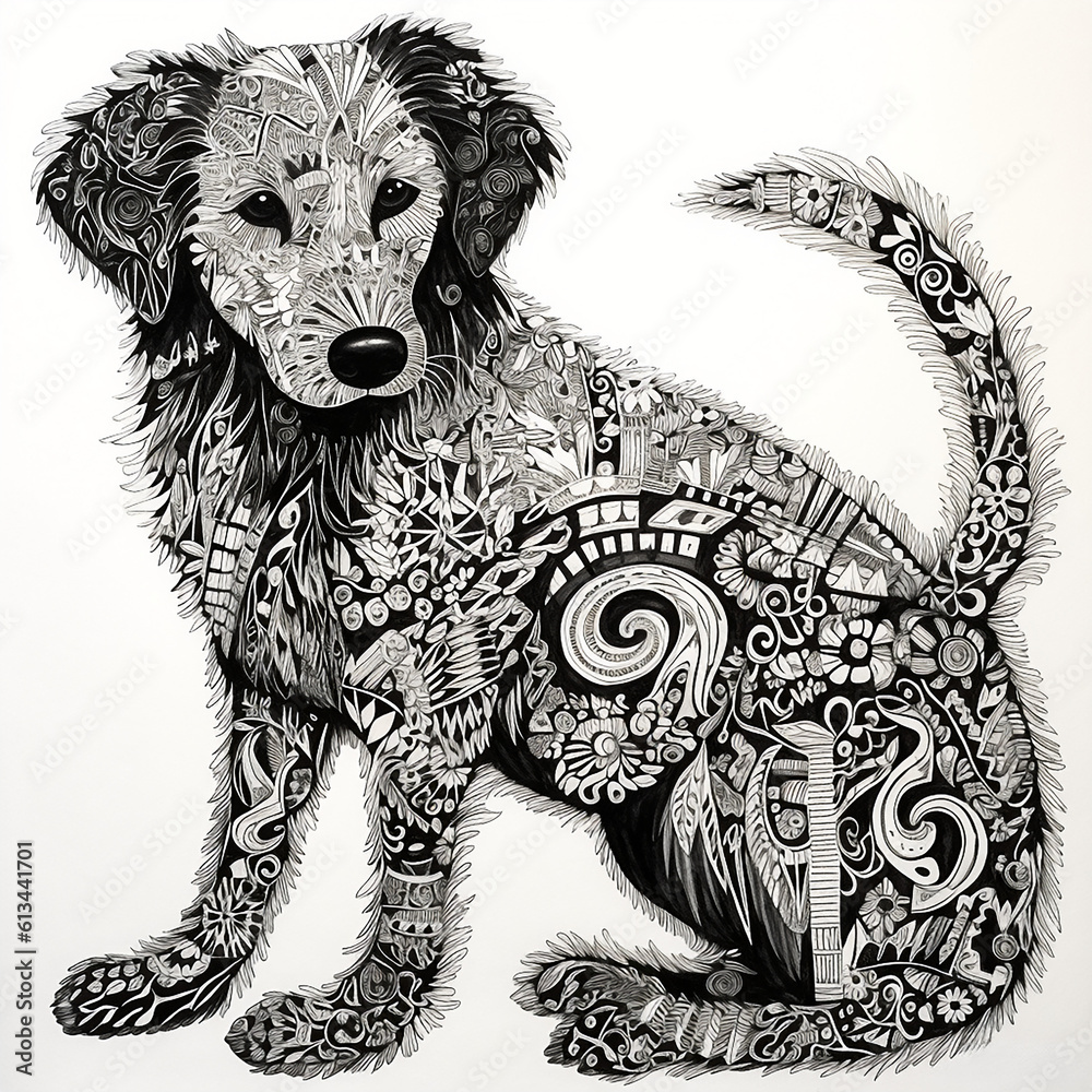 Zentangle Dog. Generative AI. A digital illustration of a dog in the ...