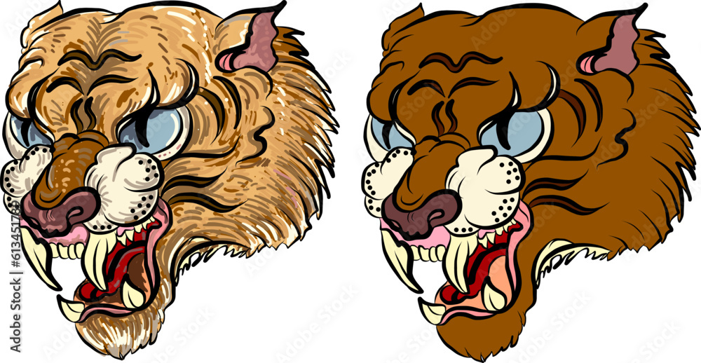 Tiger face sticker vector.Tiger head traditional tattoo.Tiger roaring ...