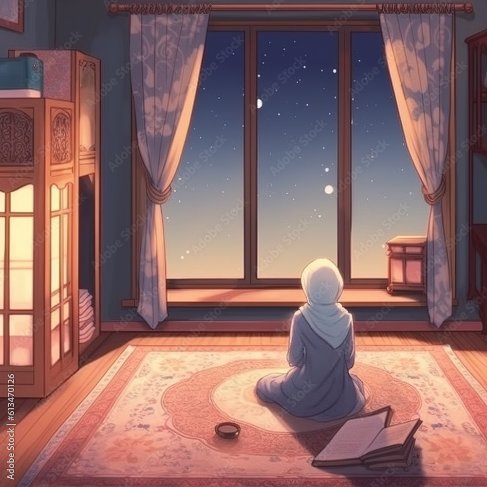 A muslim and muslim woman Recitation Reading Holy-Quran illustration ...