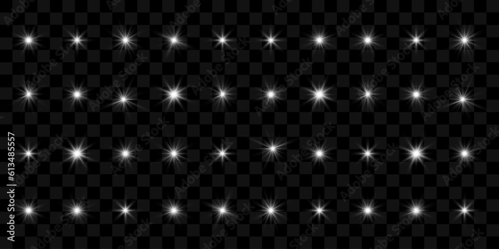 Sparkling stars, twinkling and flashing lights. Collection of various light effects on a ...