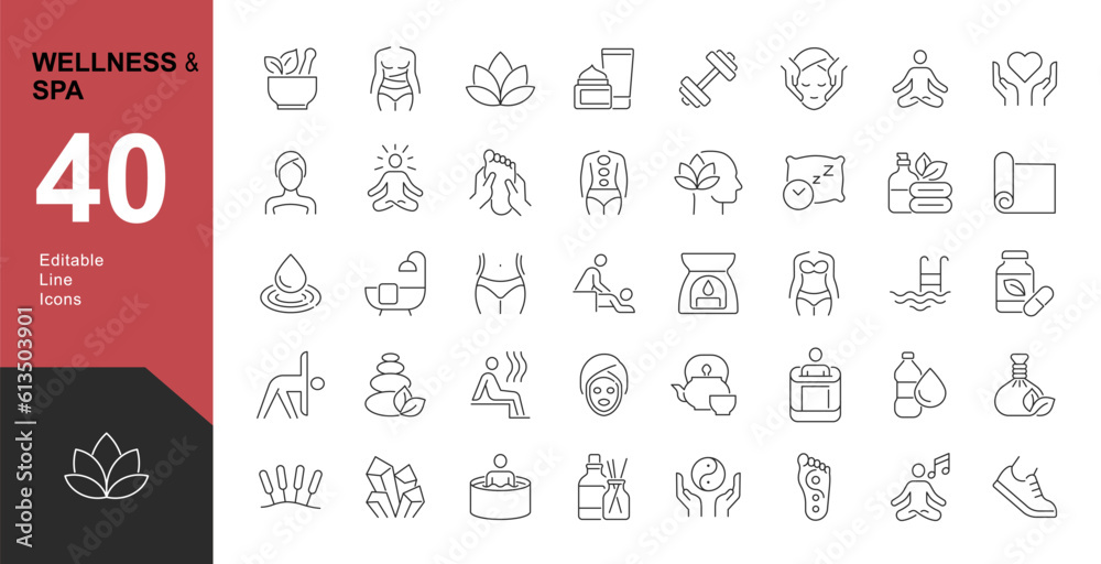 Vector de Stock Wellness and Spa Line Editable Icons set. Vector ...