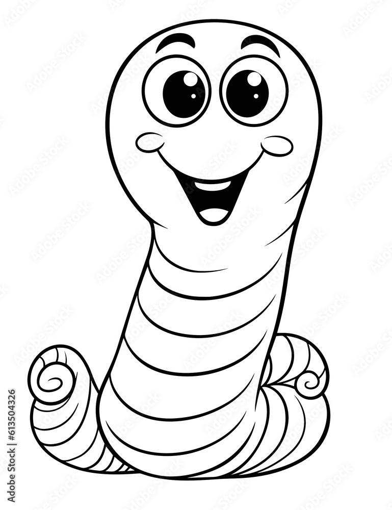 Coloring page outline of cartoon worm Stock Illustration | Adobe Stock