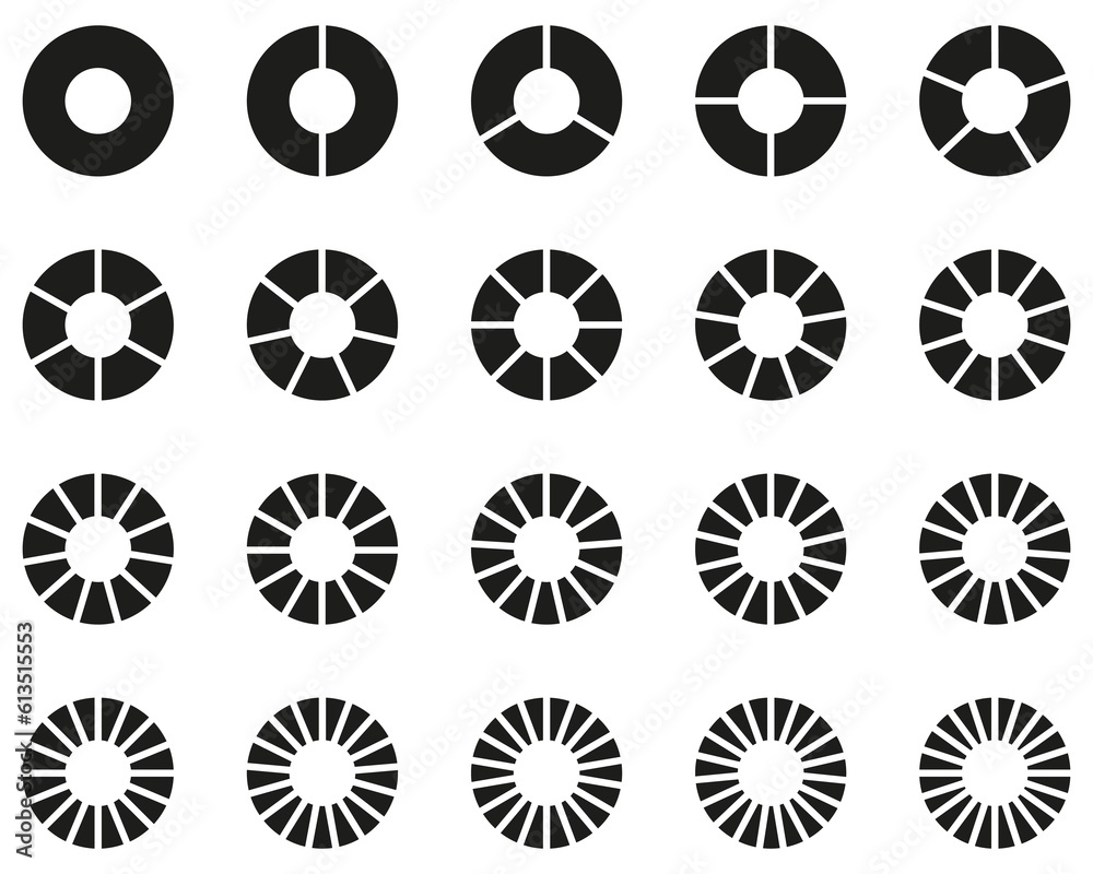 Chart segments collection. Sections and slices pack. Wheel diagrams set ...