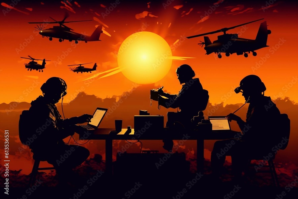 Military soldier controls drone for reconnaissance operation of enemy ...