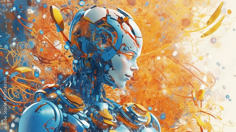 background with blue and yellow texture with artificial intelligence AI ...