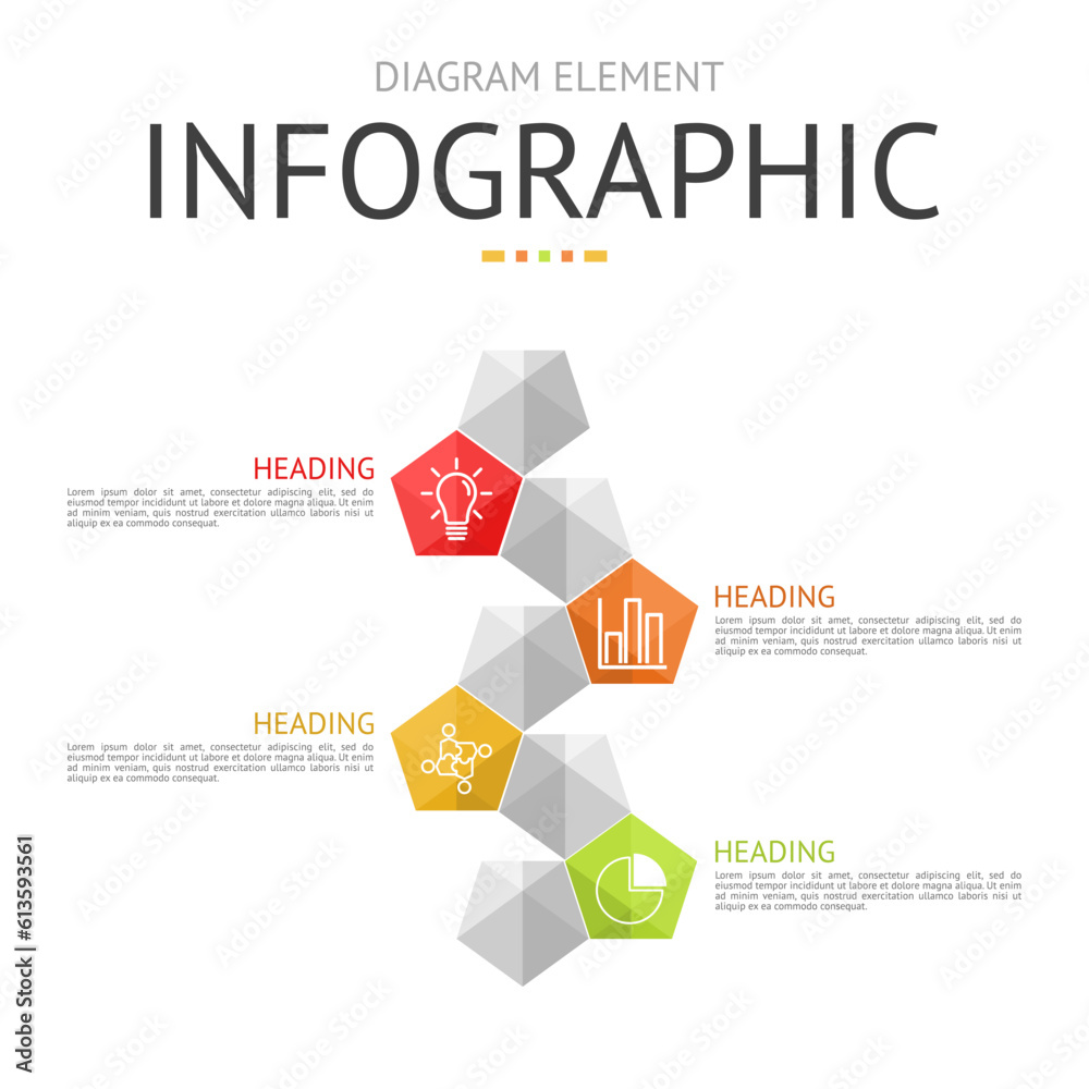 pentagon pyramid branch for infographic. used for process diagram ...