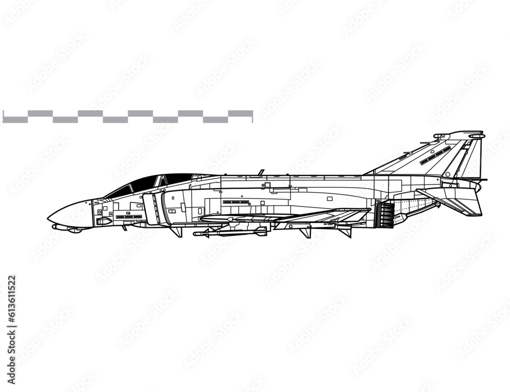 McDonnell Douglas F-4B Phantom II. Vector drawing of carrier based ...
