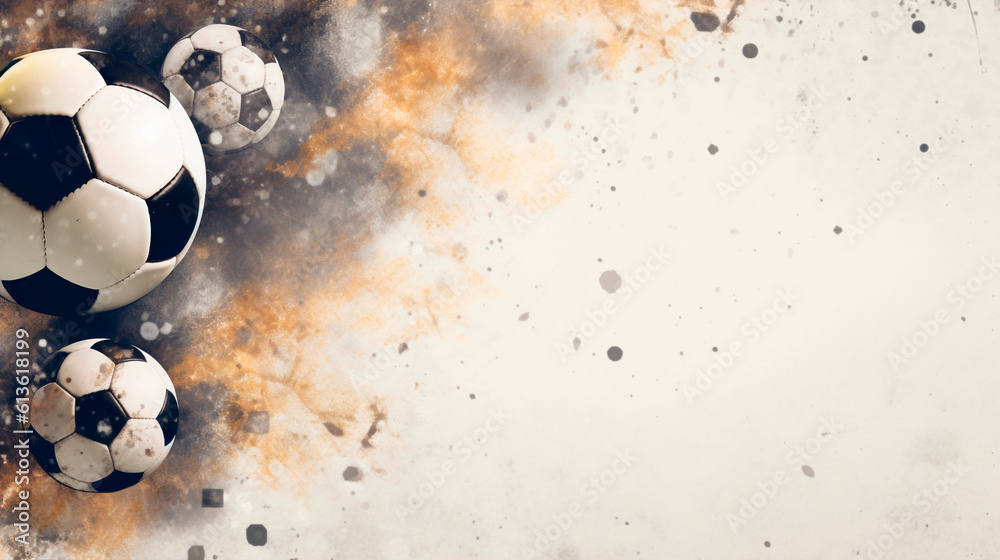 Wallpaper with soccer balls, white background with copy space. Sports ...