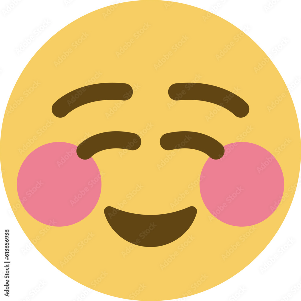 Cute smiling emoji. Happy face with flushed cheeks. Yellow face emoji ...
