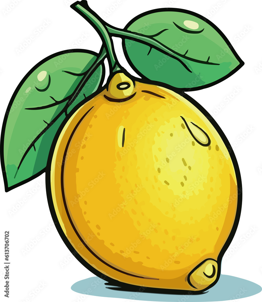 Hand drawn cartoon lemon on a pure white background color, hand drawn ...