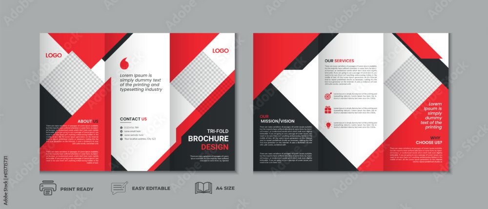 Professional clean modern and corporate trifold brochure template, three fold cover page, three ...