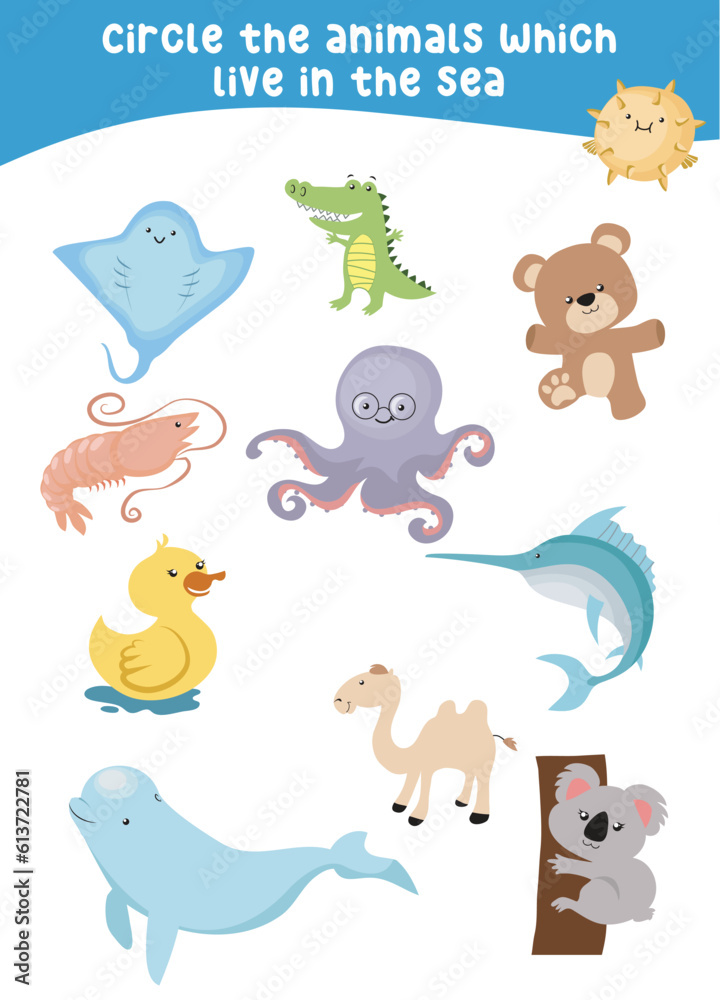 Circle the animals which live in the sea. Circle the sea animals on the ...
