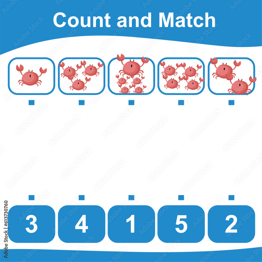 Vetor Count together the crab and match with the number. Count the sea ...