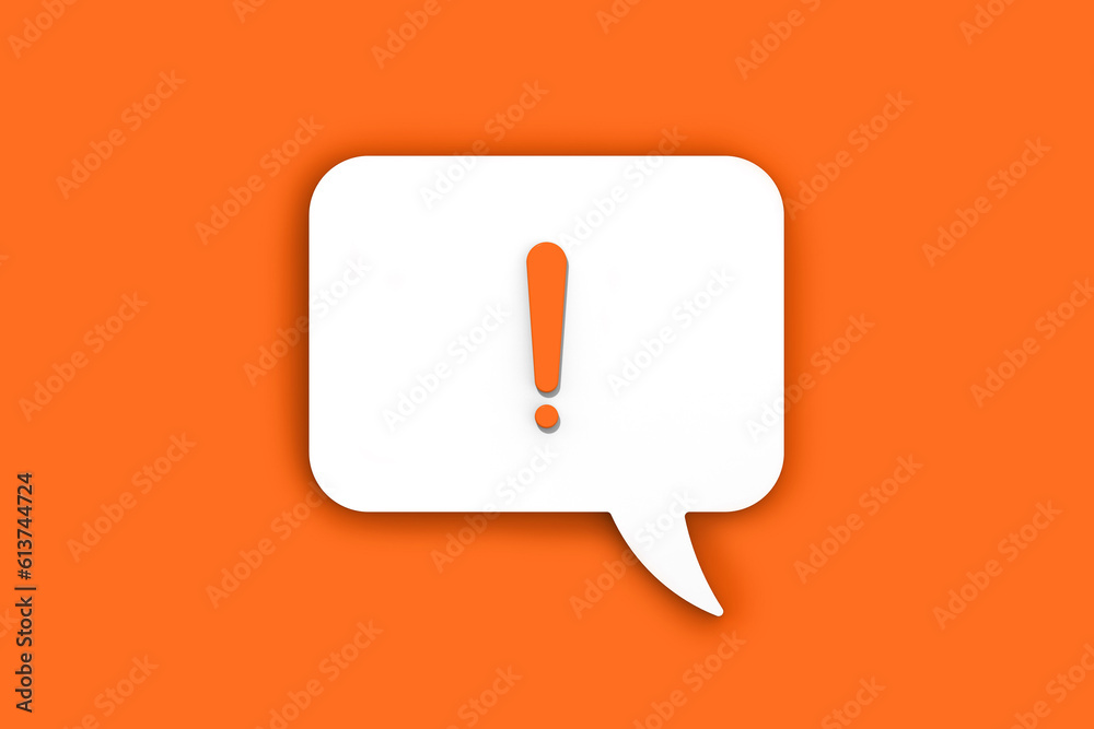 Orange exclamation mark on a white message board. Alarm signal in the ...