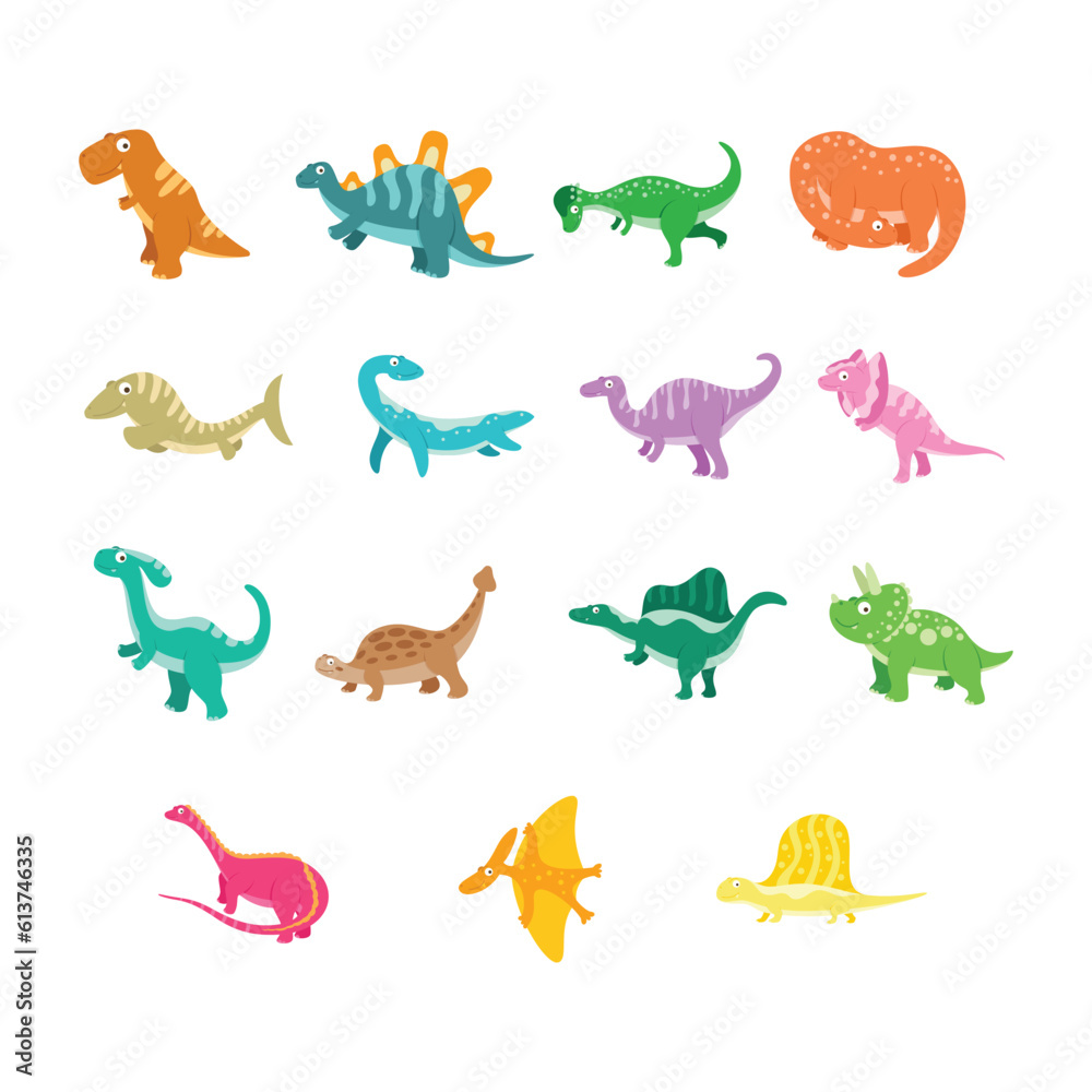 Dinosaur Cartoon Illustration Isolated In White Background. Adorable ...