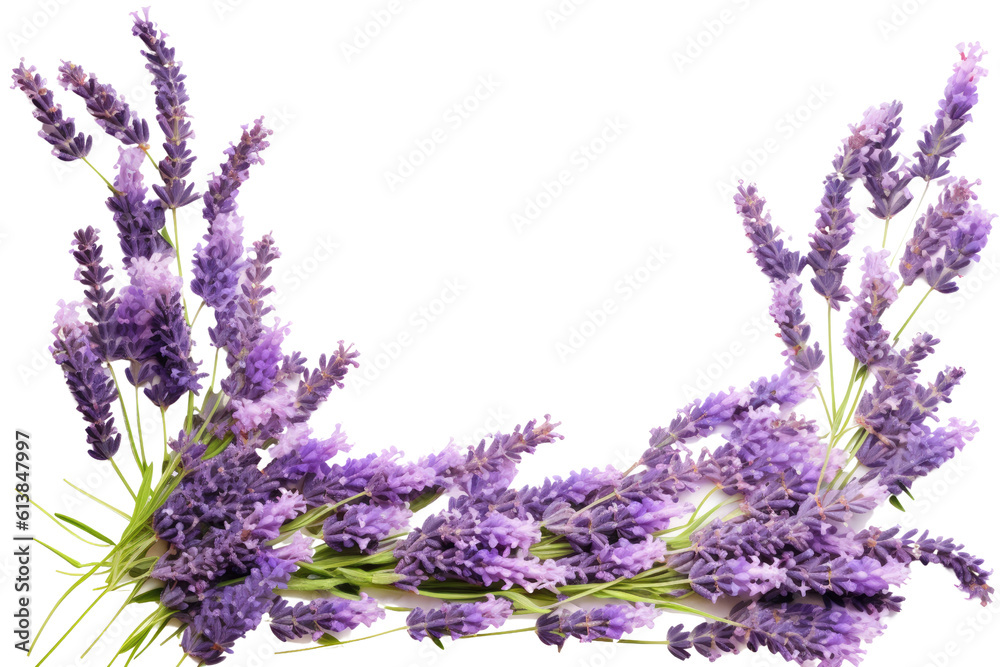 lavender sprigs forming a corner border frame with negative space on a ...